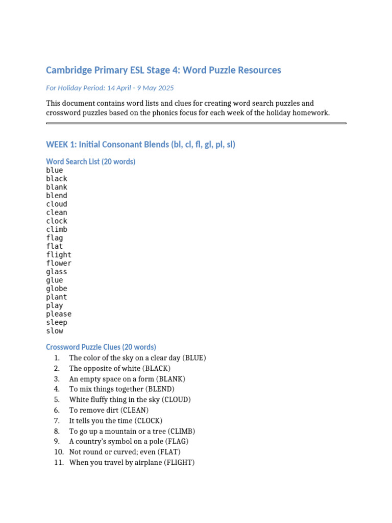 Stage 4 Word Puzzle Resources | PDF | Word Search