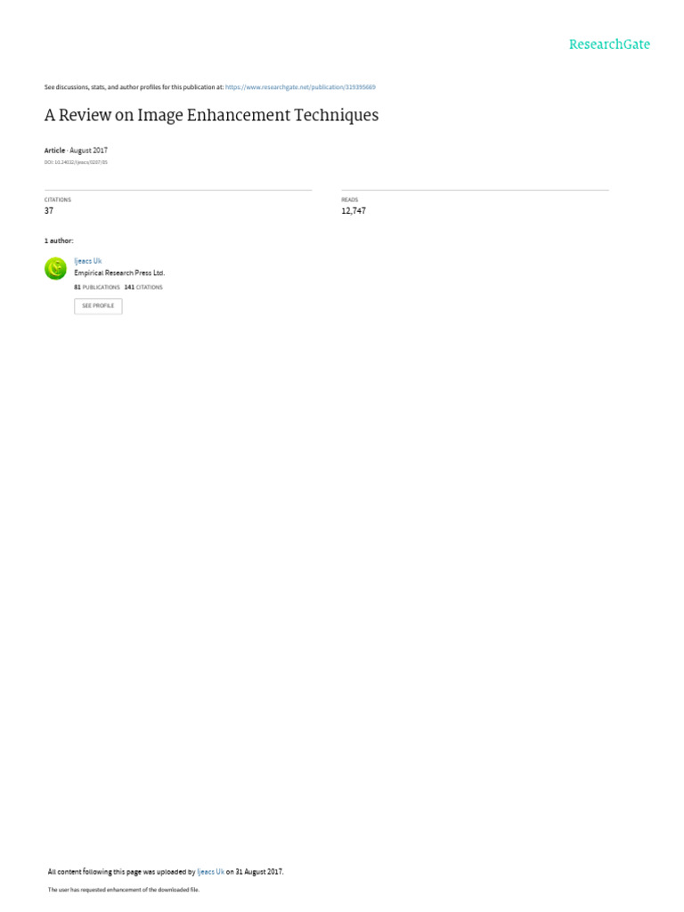 AReviewon Image Enhancement Techniques | PDF | Fuzzy Logic | Image Editing