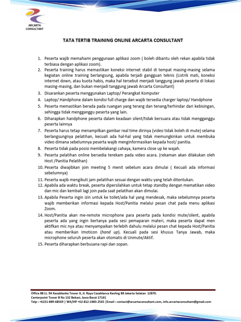 Tata Tertib Online Training Arcarta Consultant | PDF