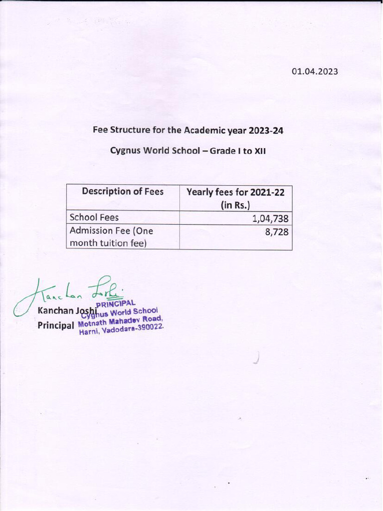C 1 Fee Structure 2023-24 | PDF