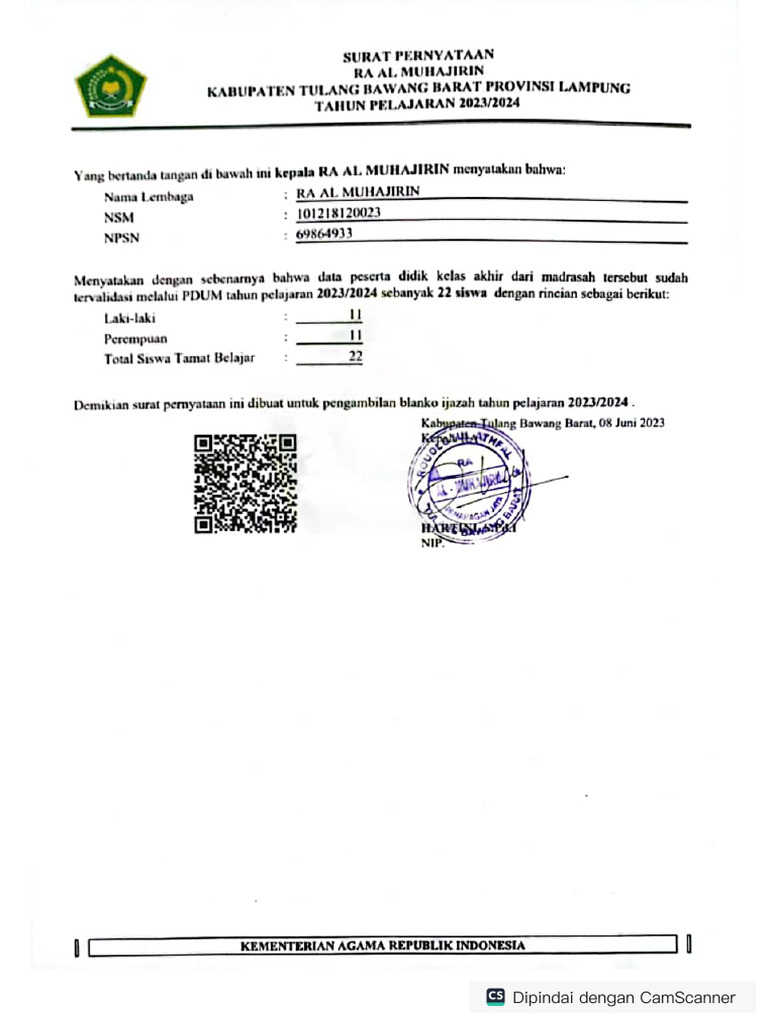 Ra Al Muhajirin - Surat Pernyataan Pdum TTD | PDF