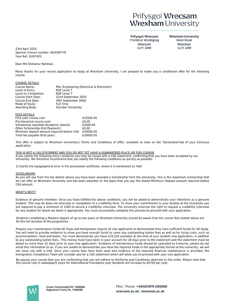 Conditional Offer Letter | PDF | Travel Visa