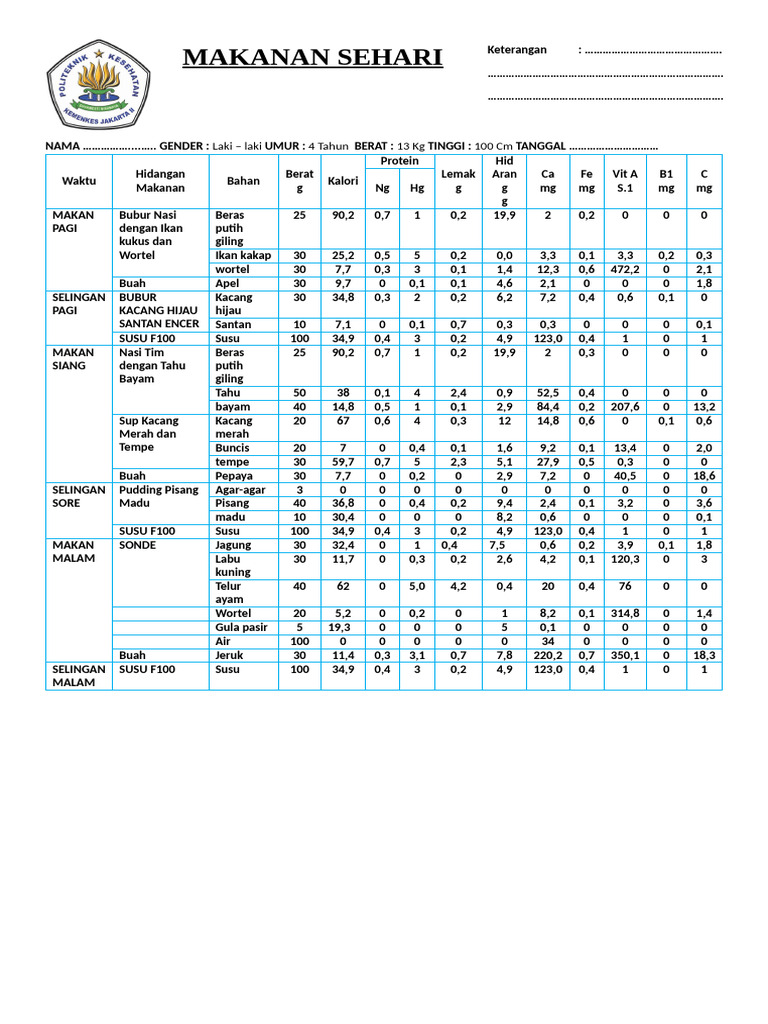 Form Makanan Sehari-1 | PDF