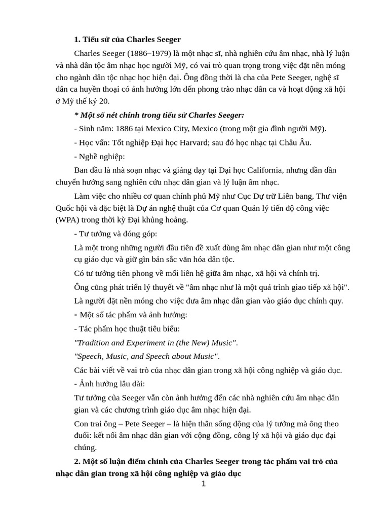 Luận điểm chính của Charles Seeger | PDF