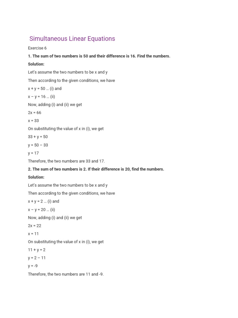 Chapter 6 Simultaneous Linear Equation | PDF | Speed | Area