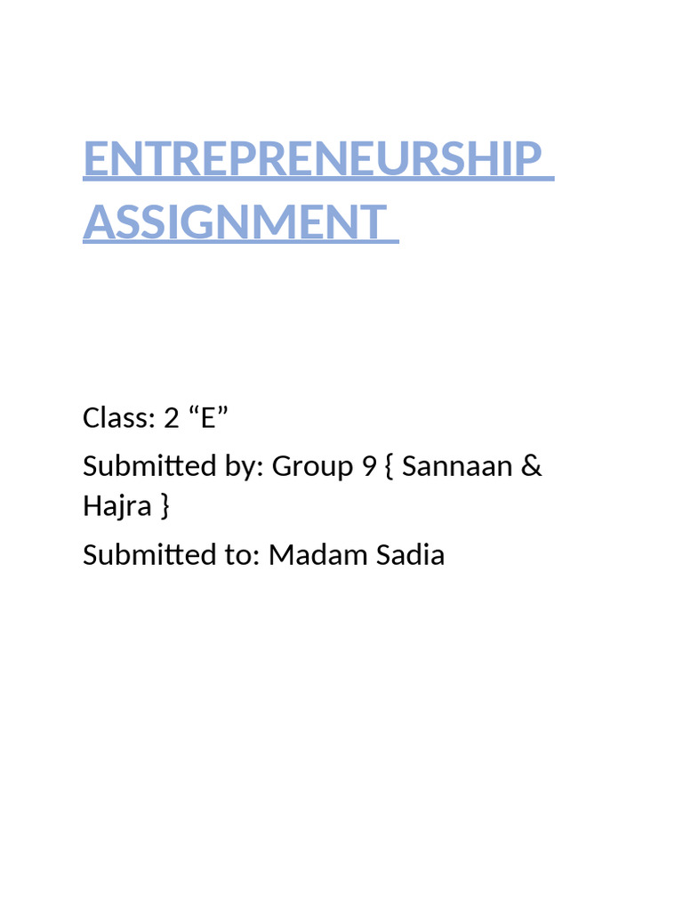 Entrepreneurship Assignment FINAL | PDF | Entrepreneurship | Pakistan