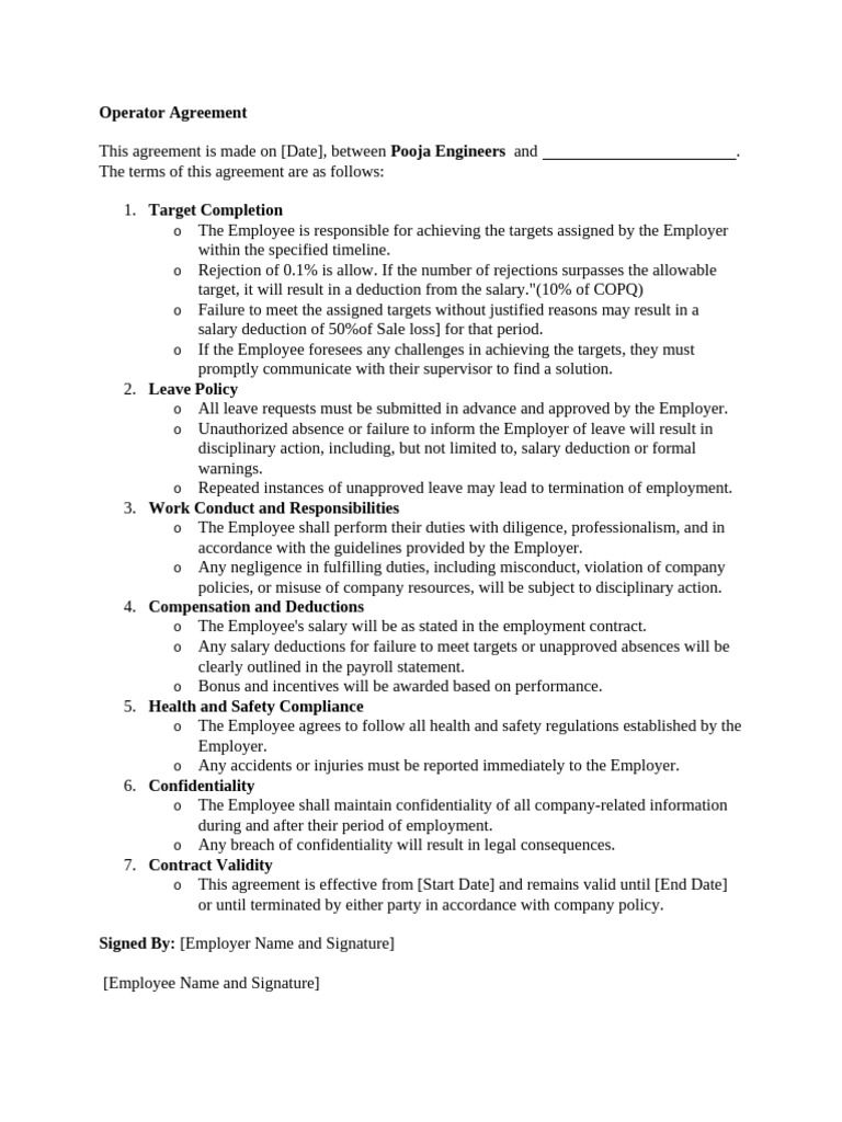 Operator Agreement | PDF