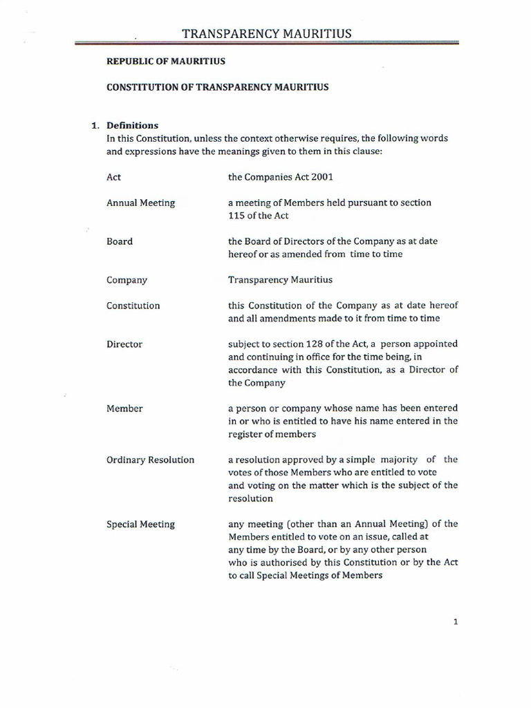 Transparency Mauritius Constitution | PDF