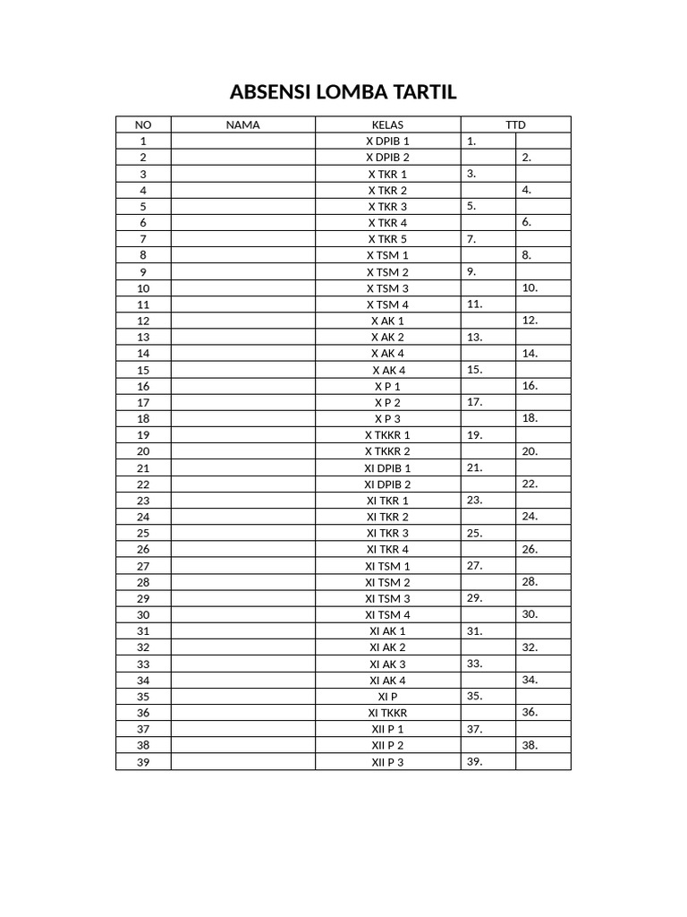 Absensi Lomba Tartil - Copy | PDF
