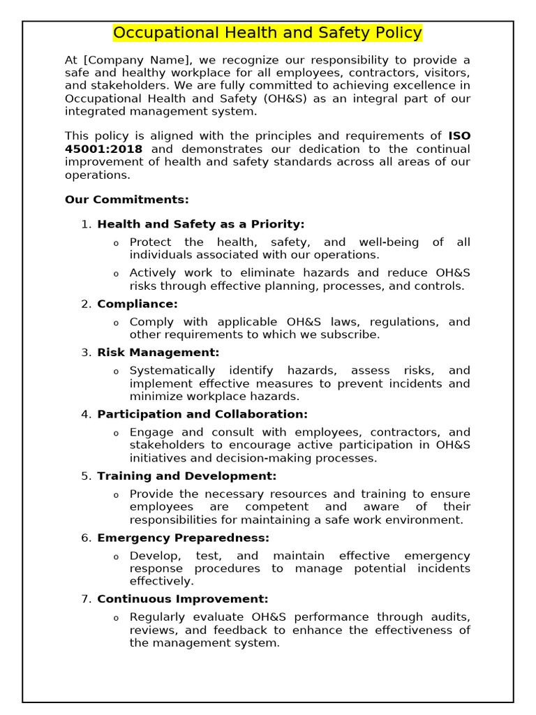 ISO 45001 OHS Policy Overview | PDF | Occupational Safety And Health ...