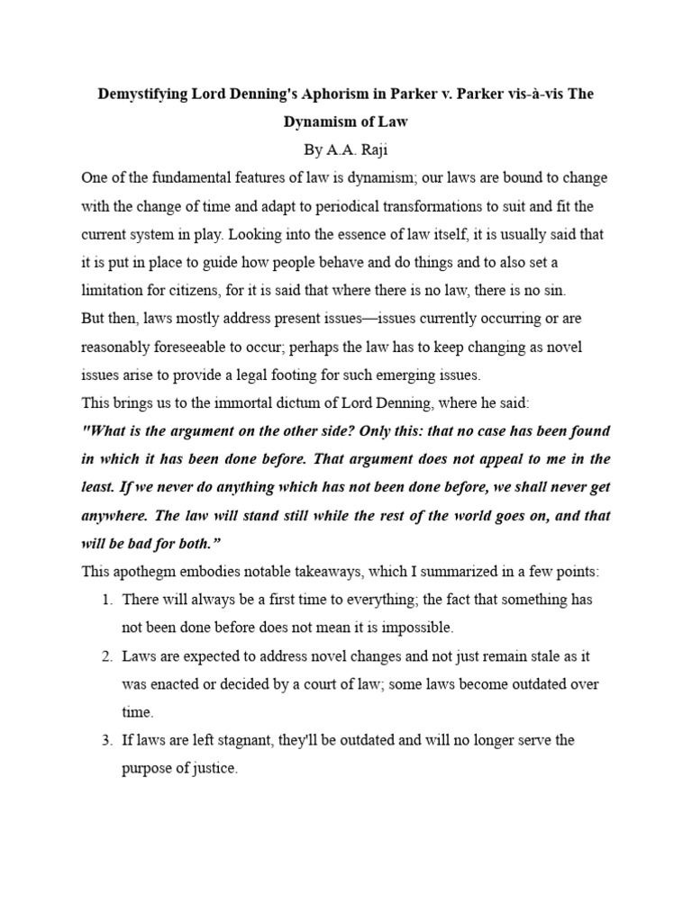Article 1: Demystifying Denning's Dictum in Parker's Case | PDF ...