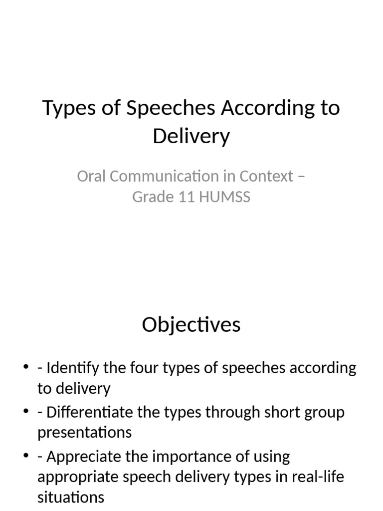 Types of Speeches Delivery | PDF