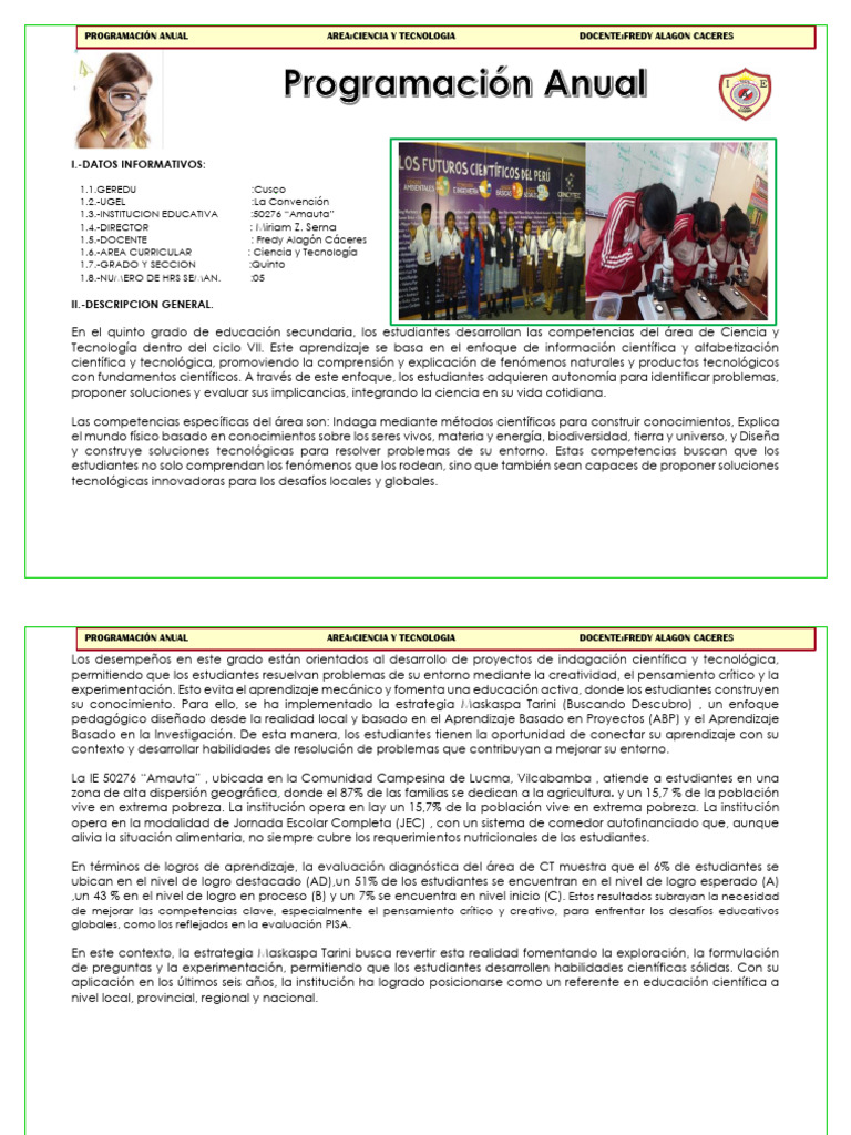 PROG - ANUAL 2025 CyT. | PDF | Enseñando | Aprendizaje