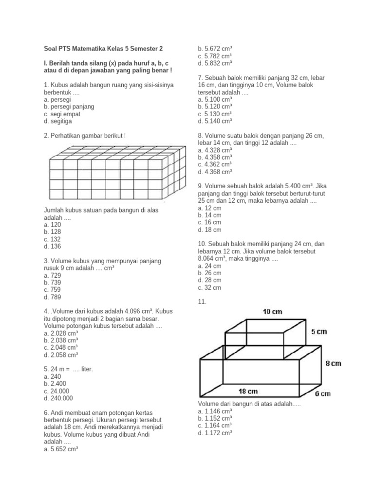 Soal PTS Matematika Kelas 5 Semester 2 | PDF