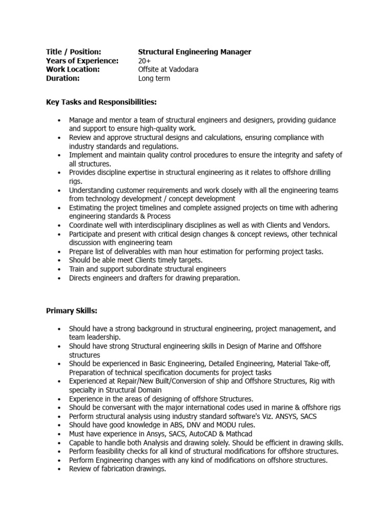 JD-Structural Manager | PDF | Engineering | Business