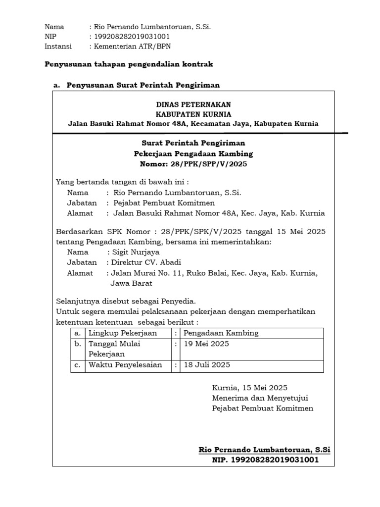 Rio Pernando - Lampiran 6 - Form SPP Dan Monitoring Jadwal Pengiriman Dan Pelaksanaan | PDF