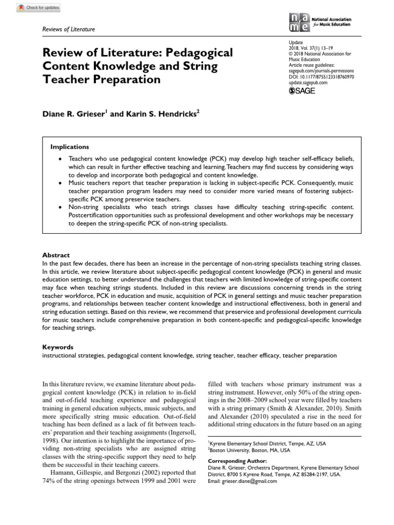 Review_of_Literature_Pedagogical_Content | PDF | Pedagogy | Teachers