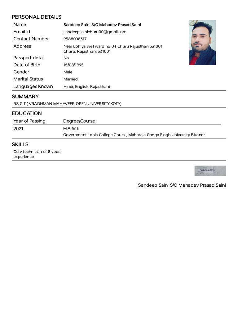 Resume Sandeep Saini Format4 (1) | PDF