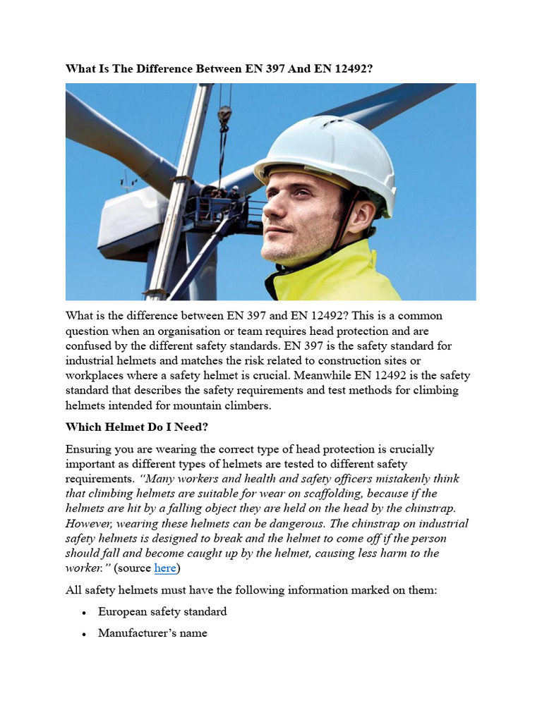 Difference BW Industrial en 397 and Mountaineering Helmet en 12492 | PDF | Safety