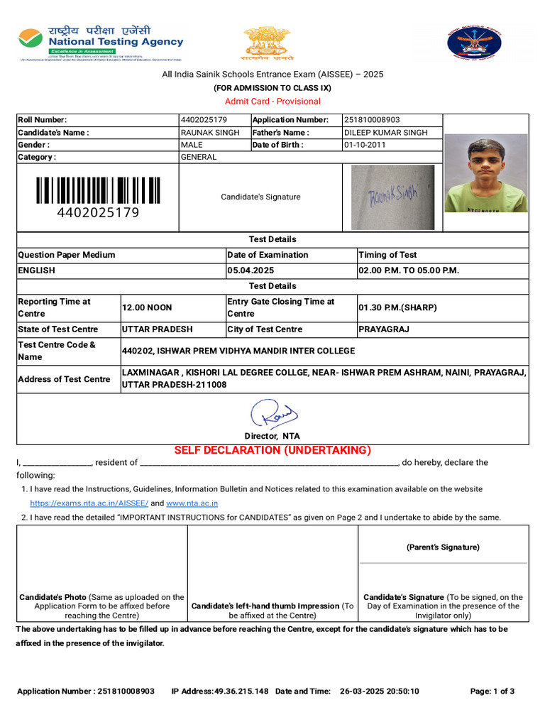 All India Sainik Schools Entrance Exam - Aissee - 2025 - India | PDF