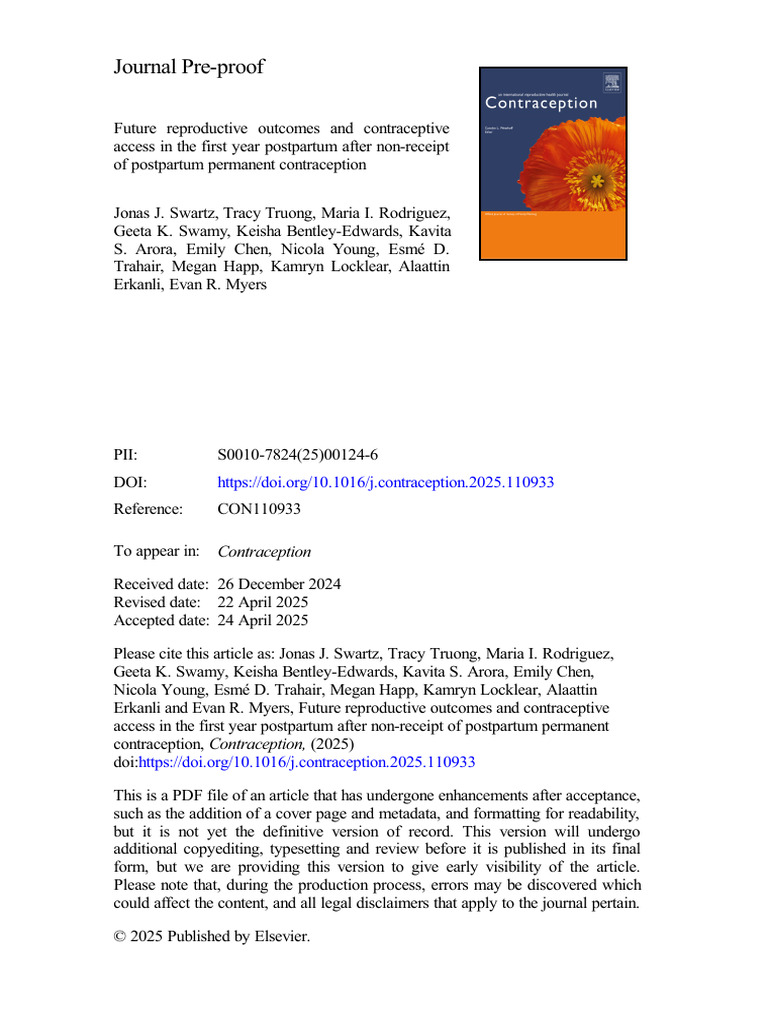 Future Reproductive Outcomes and Contraceptive Access in The First Year ...