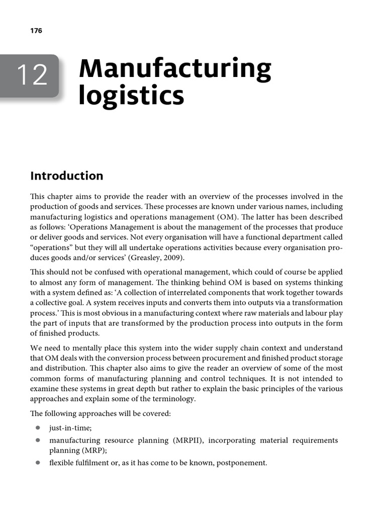 Overview of Manufacturing Logistics | PDF | Lean Manufacturing | Six Sigma