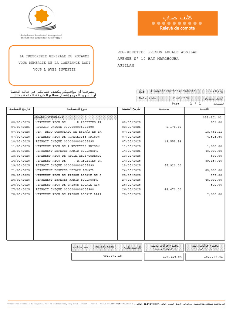 Relevé de compte TGR Assilah 2025 | PDF