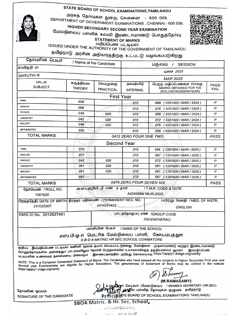 12th Mark Sheet | PDF