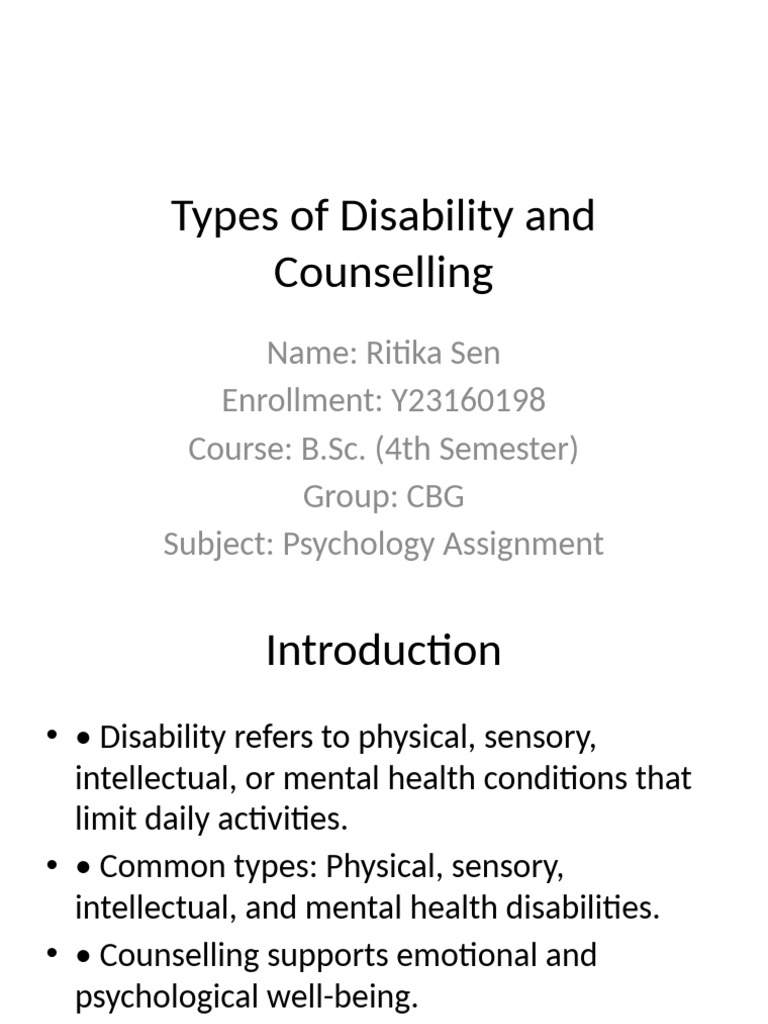 Types of Disability and Counselling Enhanced | PDF