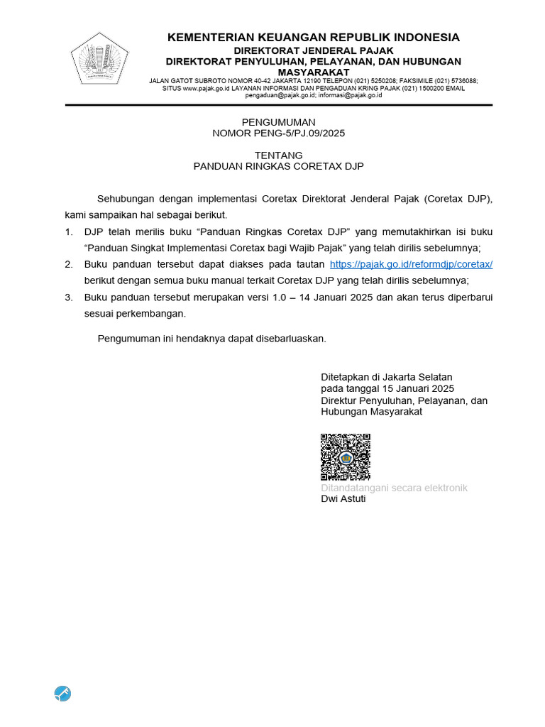 Buku Panduan Ringkas Coretax DJP | PDF