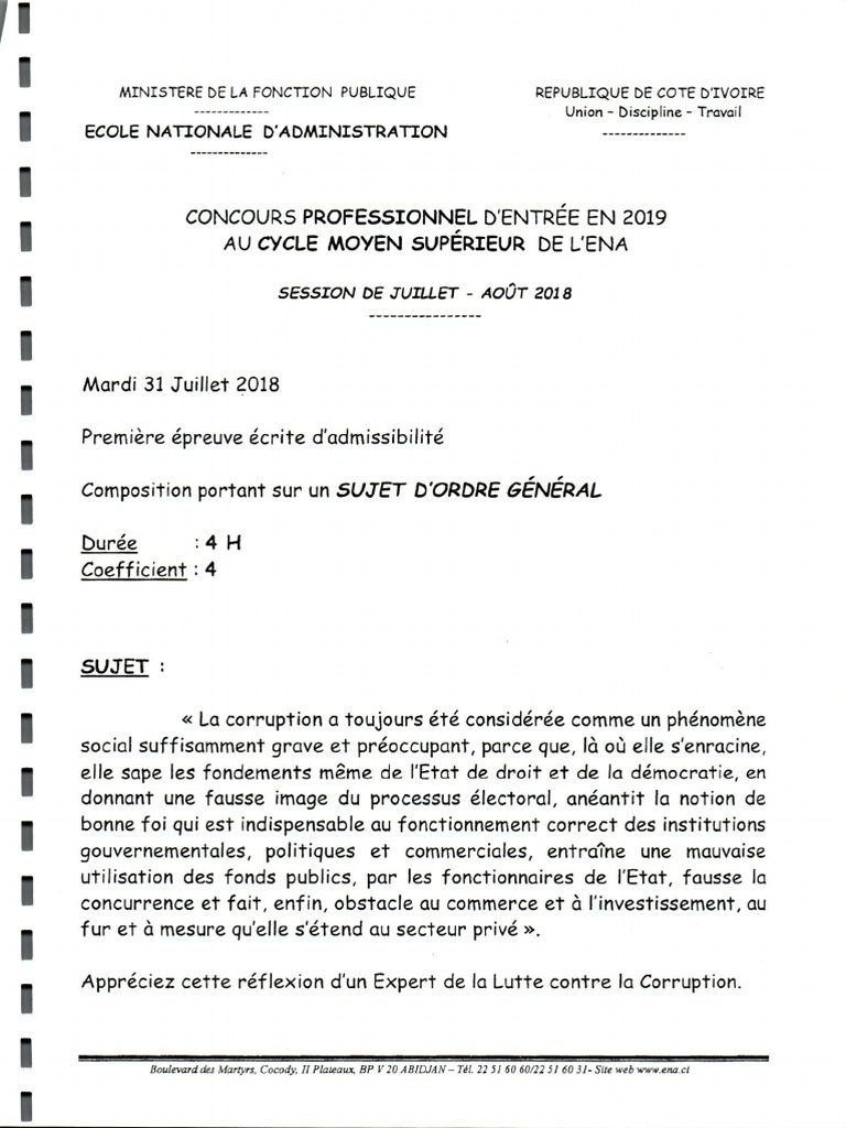 Sujet D'ordre Général - Ena Cms Pro - Session 2018 HD | PDF