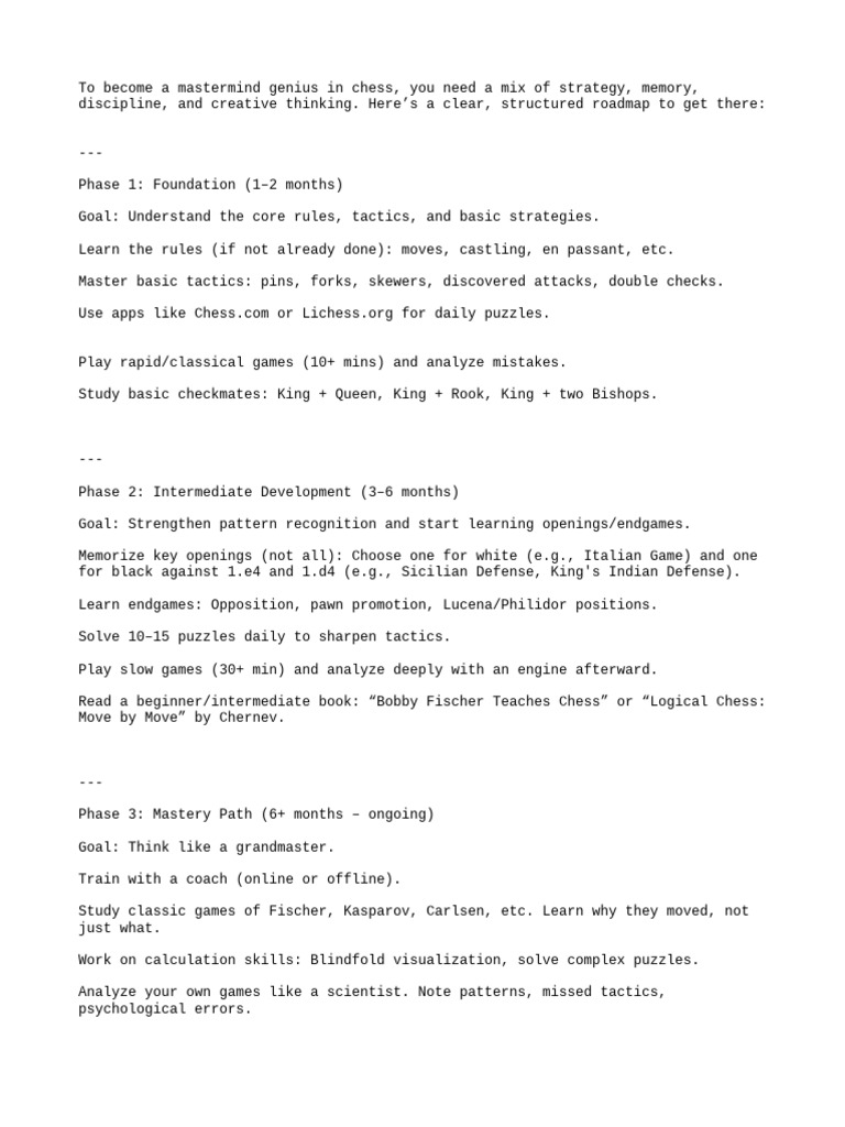 How to become mastermind genius in chess | PDF | Chess | Chess Openings