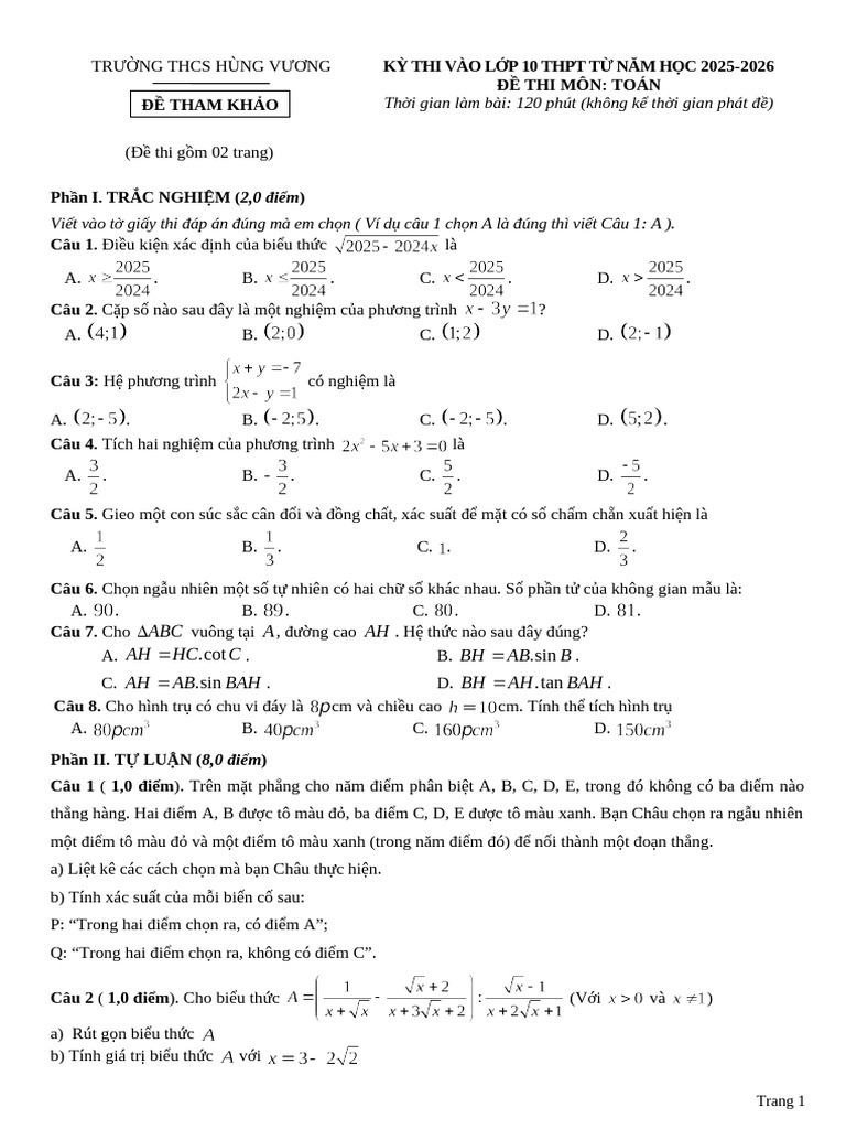 Toan 1 - HV | PDF
