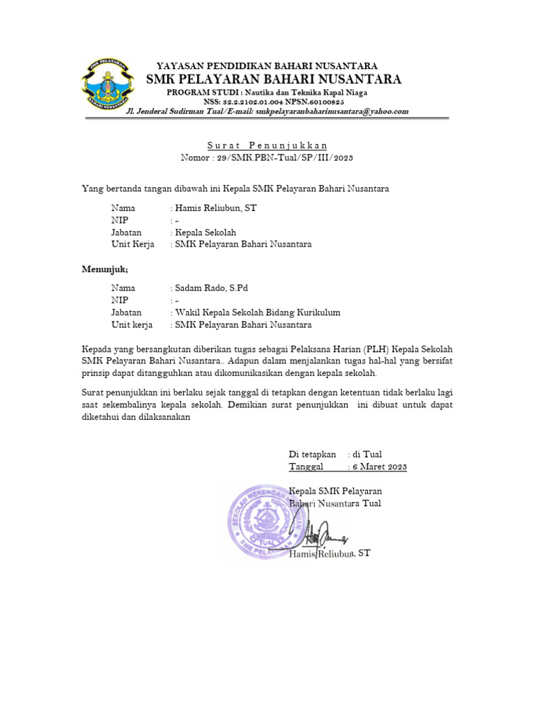 Surat Penunjukan PLH Kepala Sekolah | PDF