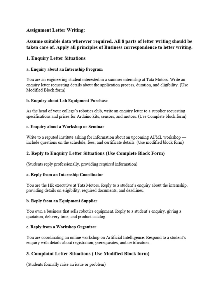 Assignment Letter Writing | PDF