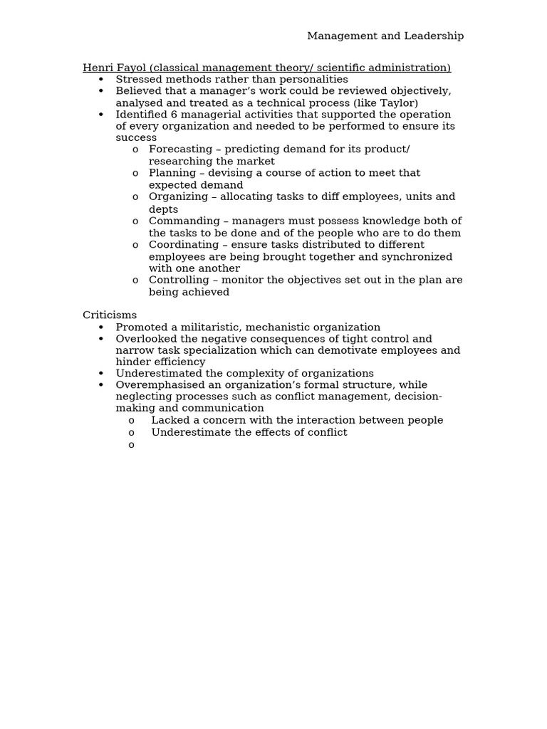 Management and Leadership Notes | PDF