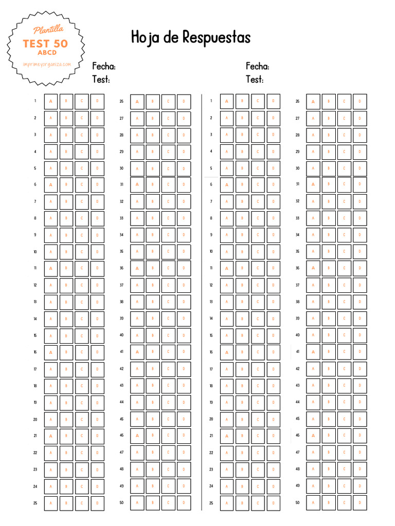 Plantilla Test ABCD 50 Preguntas | PDF