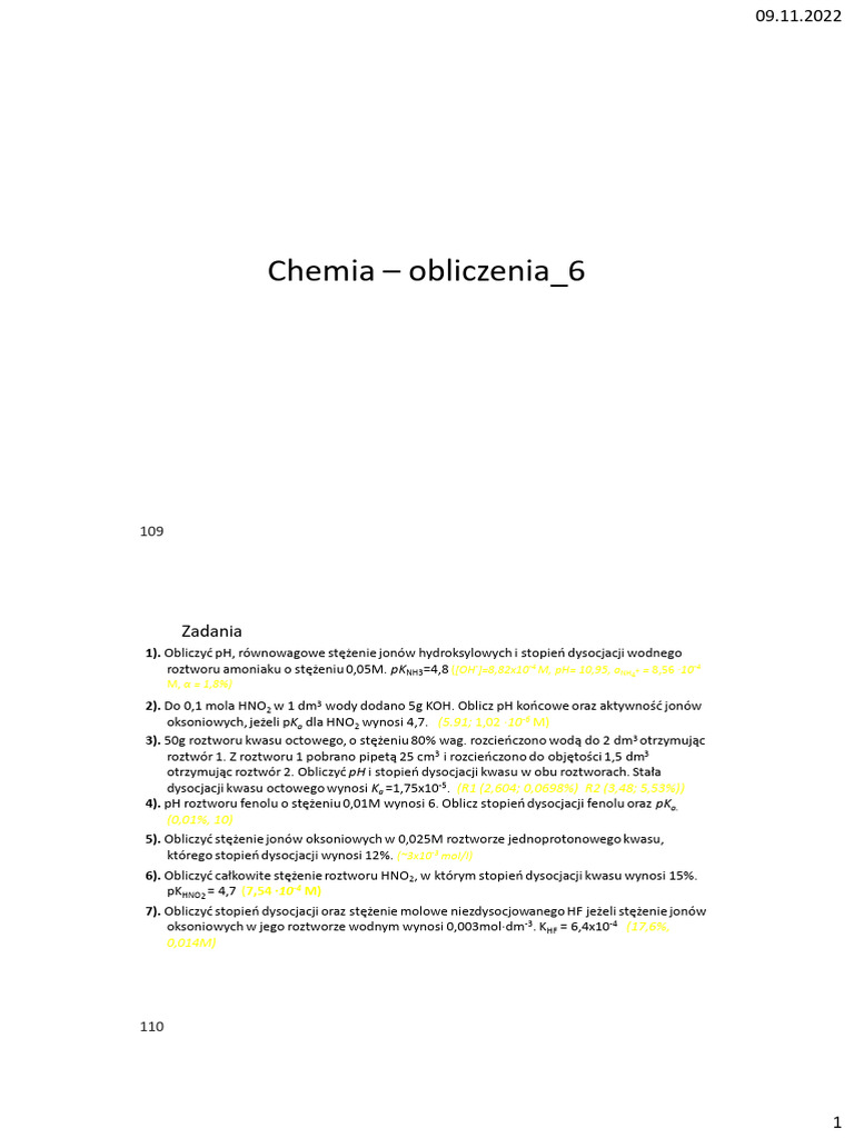 Chemia - Obliczenia - Zadania-2022 6 | PDF