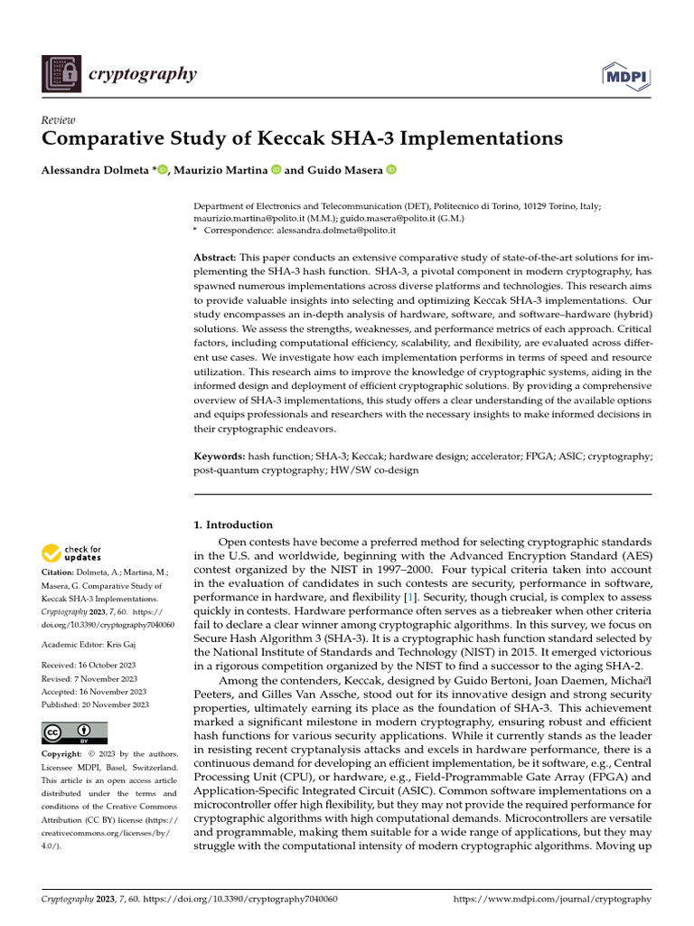 Comparative Study of Keccak SHA-3 Implementations | PDF | Program Optimization | Parallel Computing