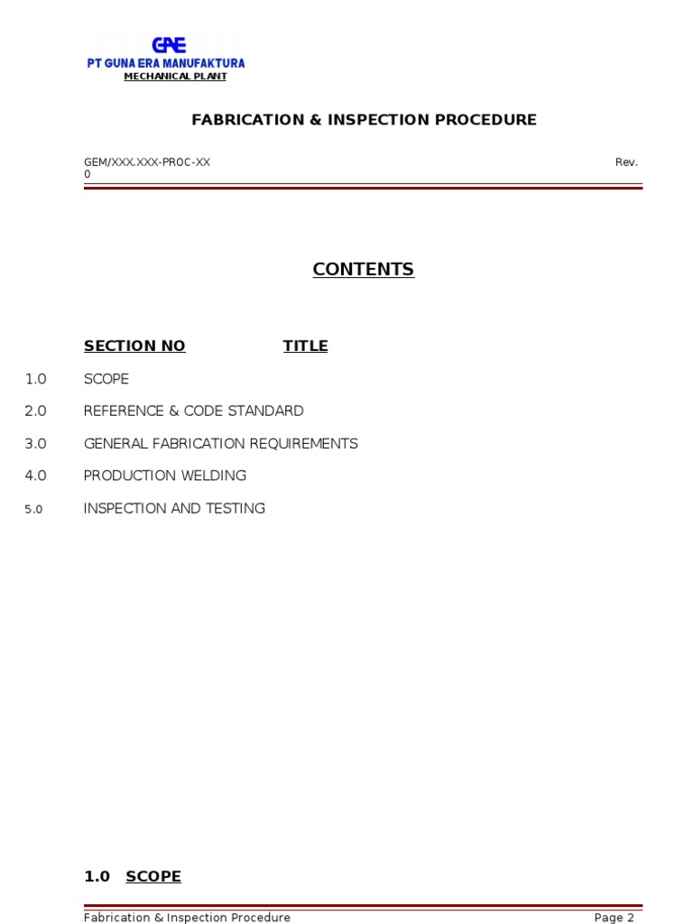 Fabrication Inspection Procedure | PDF | Welding | Construction