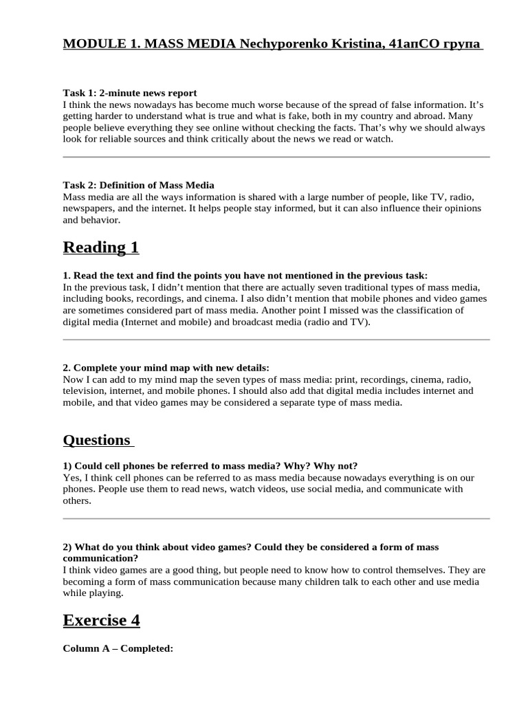 MODULE 1 | PDF | Mass Media | News