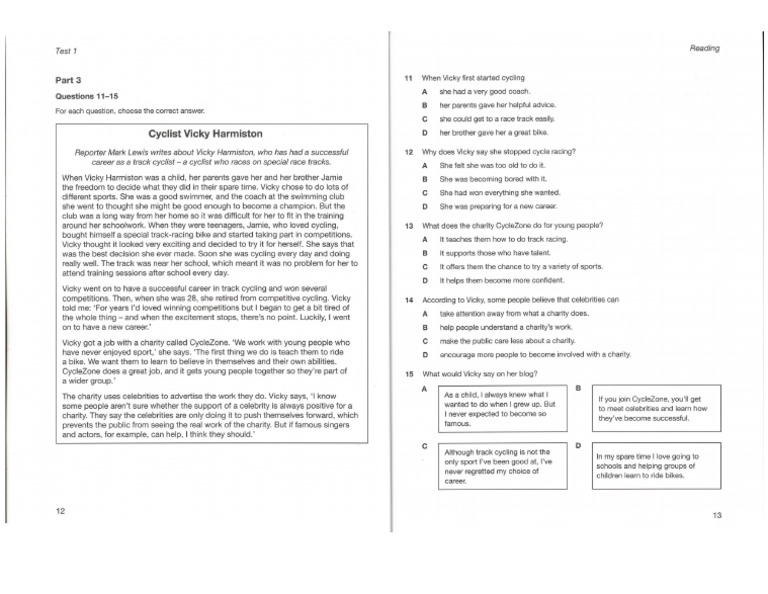 B1 Reading Part 3 | PDF