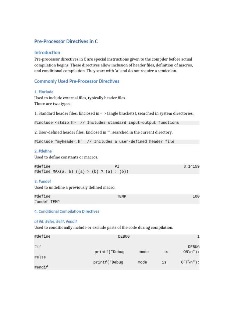 Pre_Processor_Directives_in_C_Formatted | PDF | Computer Architecture | Software Engineering