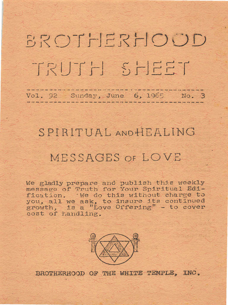 BWT Truth Sheet Ns v92 n3 Jun 6 1965 | PDF | Meditation | Soul