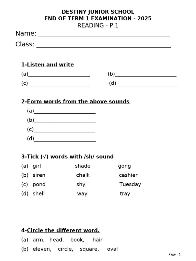 p.1 Reading End of Term I 2025 | PDF | Linguistics | Languages