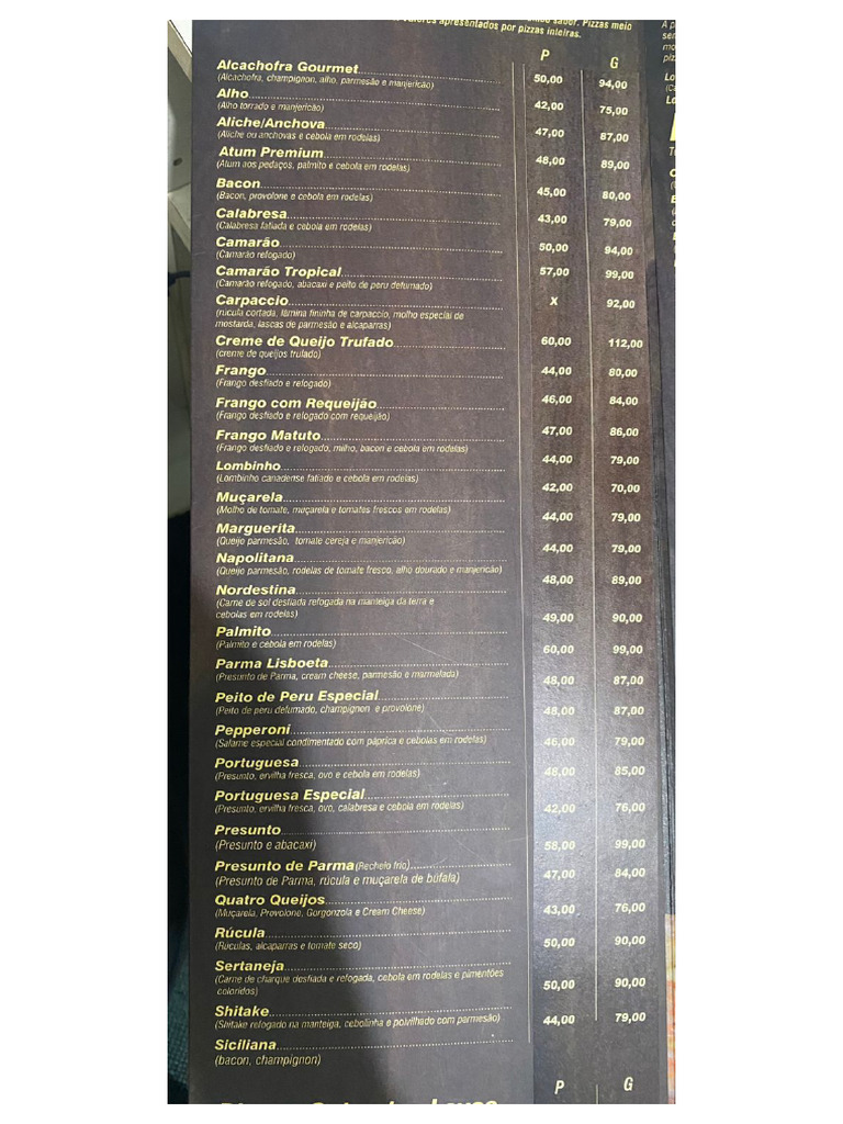 Cardápio Pizzaria Maria Pimenta | PDF