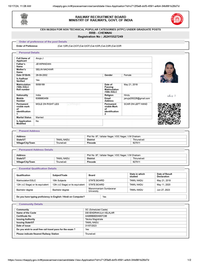 RRB NTPC Application Under Graduate | PDF