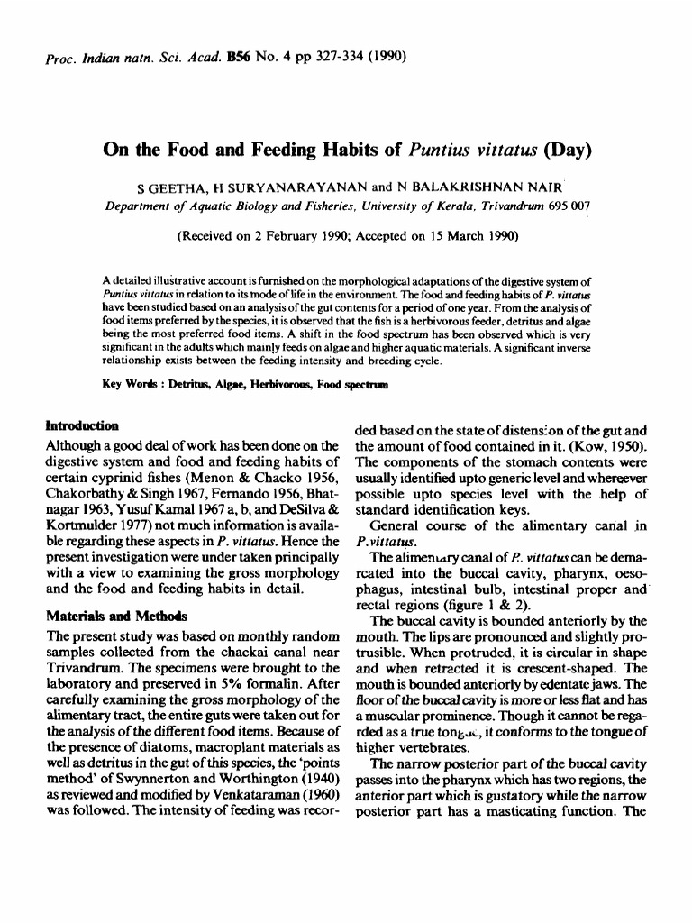P Vittatus Food and Feeding | PDF