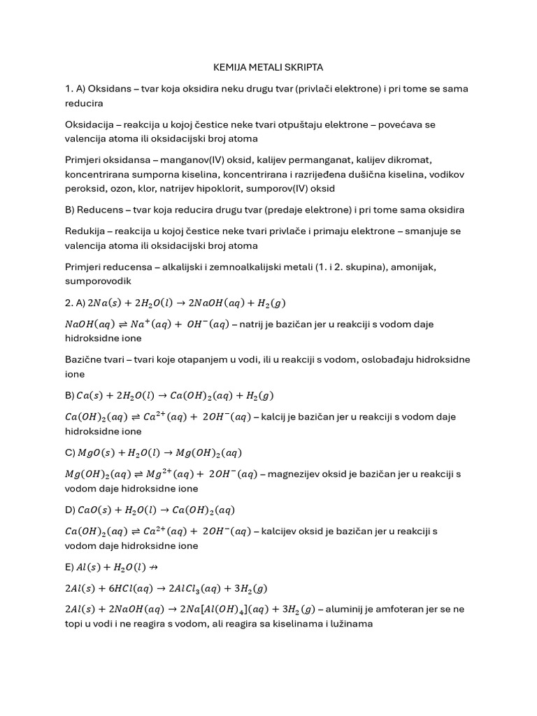 Kemija Metali Skripta | PDF