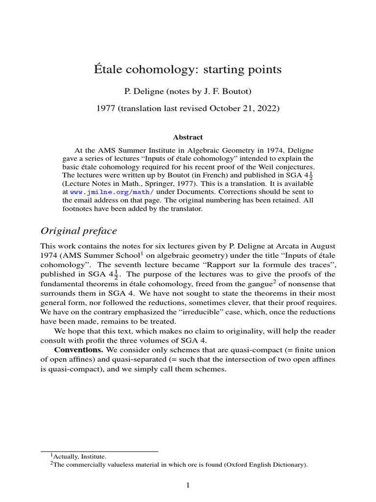 Étale Cohomology: Key Concepts and Lectures | PDF | Mathematical ...